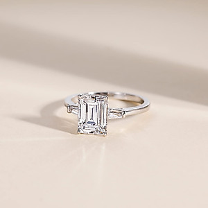 EAMTI 3CT 925 Sterling Silver Engagement Rings 3-Stone Emerald Cut Cubic Zirconia CZ Wedding Promise Rings for Her Wedding Bands for Women Size 6