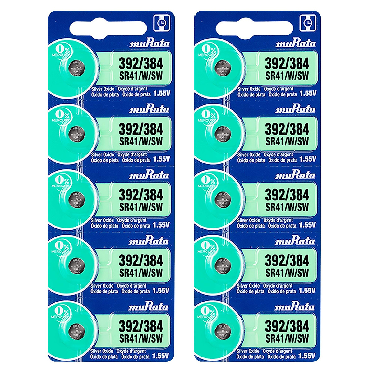 Murata 392/384 Battery SR41/W/SW 1.55V Silver Oxide Watch Button Cell (10 Batteries)