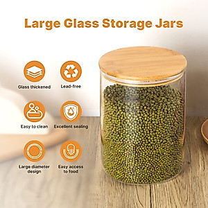 Glass Food Storage Jars Set of 5,Glass Storage Containers Clear Glass Food Canister with Bamboo Lid Airtight For Serving Tea, Coffee, Flour, Sugar, Candy, Cookie, Spice and More (Circular)