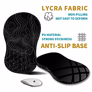 Hokafenle Ergonomic Mouse Pad Wrist Support, Wrist Rest Mousepad for Carpal Tunnel Pain Relief with Integrated Memory Foam Slope Massage Bulge (11.8x7.9 inch,Topographic Contour)