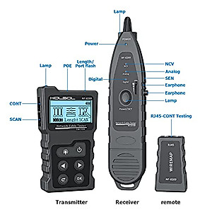 Network Cable Tester, Poe Cable Tester for CAT5e/CAT6/CAT6a, Ethernet Network Tester with NCV, NF-8209 Network Cable Tracker, Test Fault Distance Location and Length Measurement by TDR
