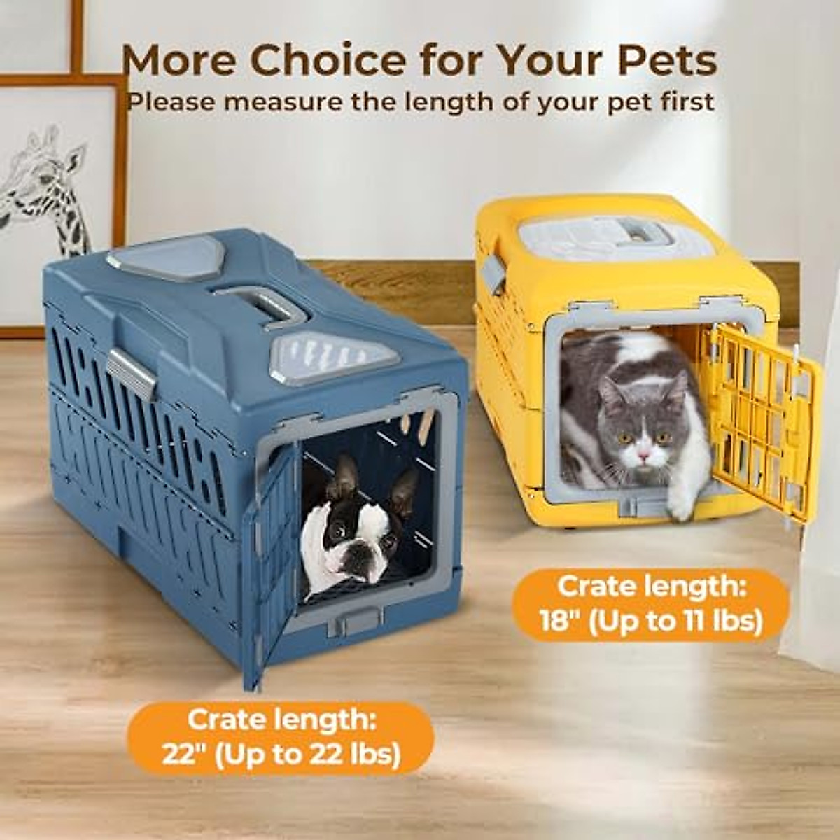 FULUPET Collapsible Dog Crate, 22 Inch Collapsible Dog Kennel, Travel Dog Crate Breathable Travel Carrier, Foldable 360° Ventilation Lightweight Travel Crate for Small Dogs and Cats