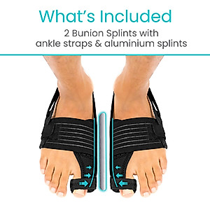 Vive Bunion Corrector for Women & Men Big Toe - Toe Separator Non-Surgical Hallux Valgus Correction, Hammer Toe Straightener Bunion Relief - Big Toe Brace Splint - Day Night Support 2 Pcs (Black)
