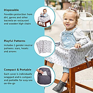J.L. Childress Healthy Habits by Disposable Restaurant High Chair Cover Individually Wrapped for Travel Convenience, Stars/Hearts/Arrows
