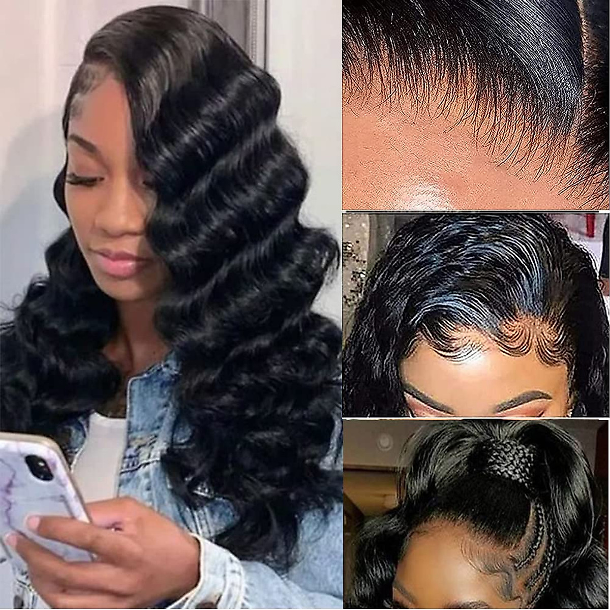 Bworto Loose Deep Wave 13x4 Lace Front Glueless Wigs Human Hair Pre Plucked Loose Deep Curly Lace Frontal Wigs for Black Women Natural Hairline 150% Density 20 Inch