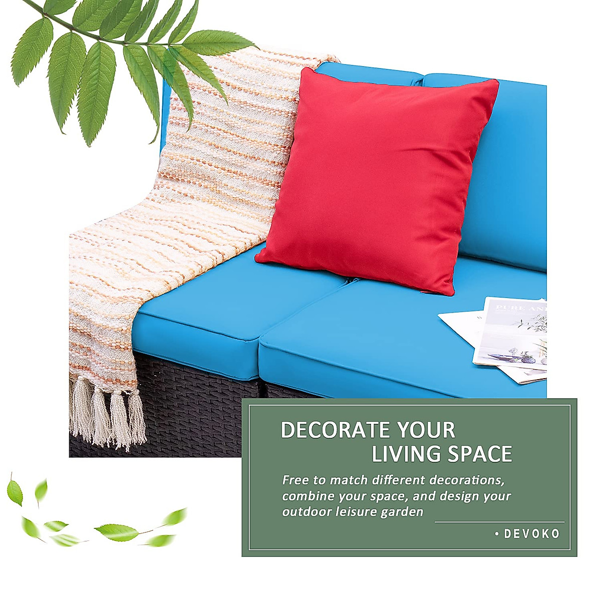 Devoko 2 Pieces Patio Furniture Sets All-Weather Outdoor Sectional Armless Sofa (Blue)