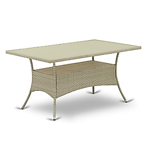 East West Furniture OSOS7-03A Oslo 7 Piece Patio Furniture Wicker Outdoor Set Consist of a Rectangle Dining Table with Glass Top and 6 Balcony Armchair with Cushion, 36x60 Inch