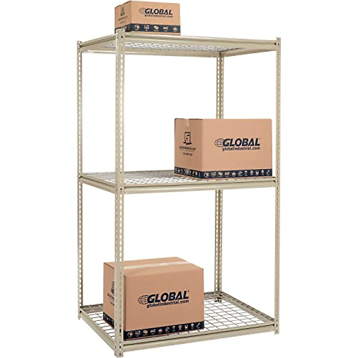 Global Industrial High Capacity Starter Rack 48x24x96:3 Levels Wire Deck 1500lb Per Shelf Tan