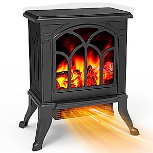 Electric Fireplace Heater, Eficentline Space Heater with 3s Fast Heating, 1500W 750W, 3D Realistic Flame, Overheat Tip-Over Protection,Free Standing Stove Without Noise 120V 60Hz for Indoor Use