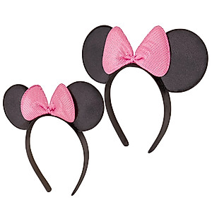 ABG Accessories Girls Minnie Mouse Ears Headbands, Set Of 2 For Mommy Me, Pink Glitter