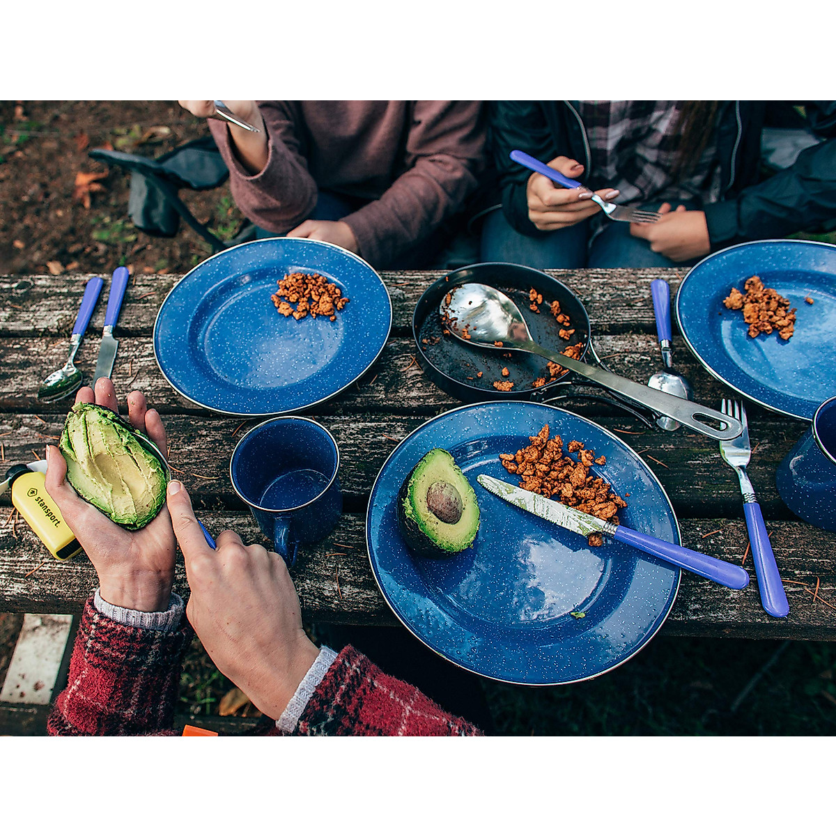Stansport Deluxe 24-Piece Enamel Tableware Set - Blue (11220)