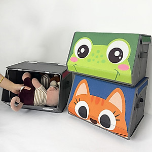 VERONLY 3 Pack Stackable Storage Bins for Boys and Girls, Kids Storage Drawers Boxes with Lids, Foldable Closet Organizers with Velcro for Bedroom, Playroom, Kindergarten, Nursery(Pink, Green, Blue)