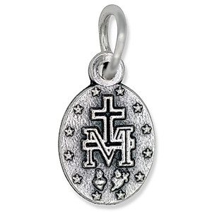 Caritas et Fides Pack of 10 - Mini Miraculous Medal Pendant for Charm Bracelet or Necklace, 1/2" Silver and Blue, Small - Made in Italy