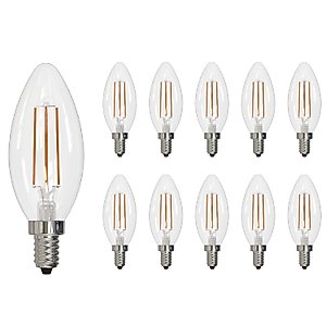 Bulbrite (Pack of 10) 776627 LED Filament Light Bulb, E12 Candelabra Base for Use in Chandeliers, Pendants and Sconces, 3000k Soft White Light, 5 Watts 500 Lumens, Fully Dimmable 10-Pack