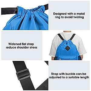 WANDF Drawstring Backpack Sports Gym Bag with Shoes Compartment, Water-Resistant String Backpack Cinch for Women Men(Large,Dark blue)