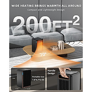 TUNISE Space Heater,Desk Space Heater,1200W PTC Ceramic Heater with 2 Modes,2-6h Timer,Tip-Over&Overheat Protection,Fireproof Material,Fast Heating for Bathroom Office Desk Indoor