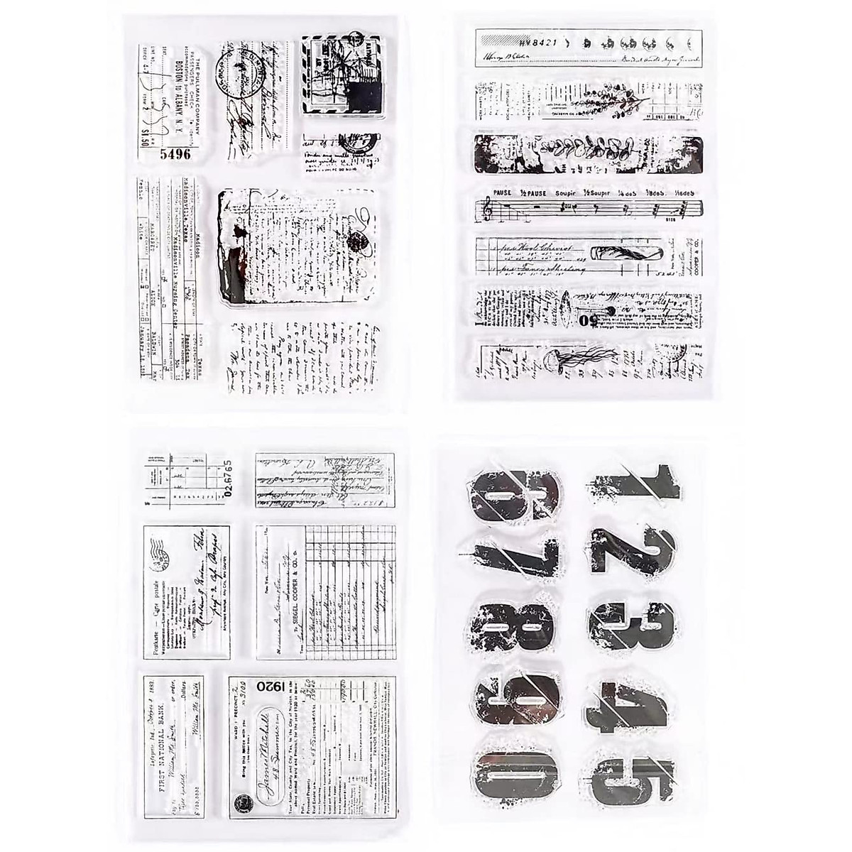 4Sheet Text Number Background Clear Stamps for Card Making Transparent Silicone Stamps Rubber Stamps Seal for DIY Scrap Booking Decoration Album Crafts