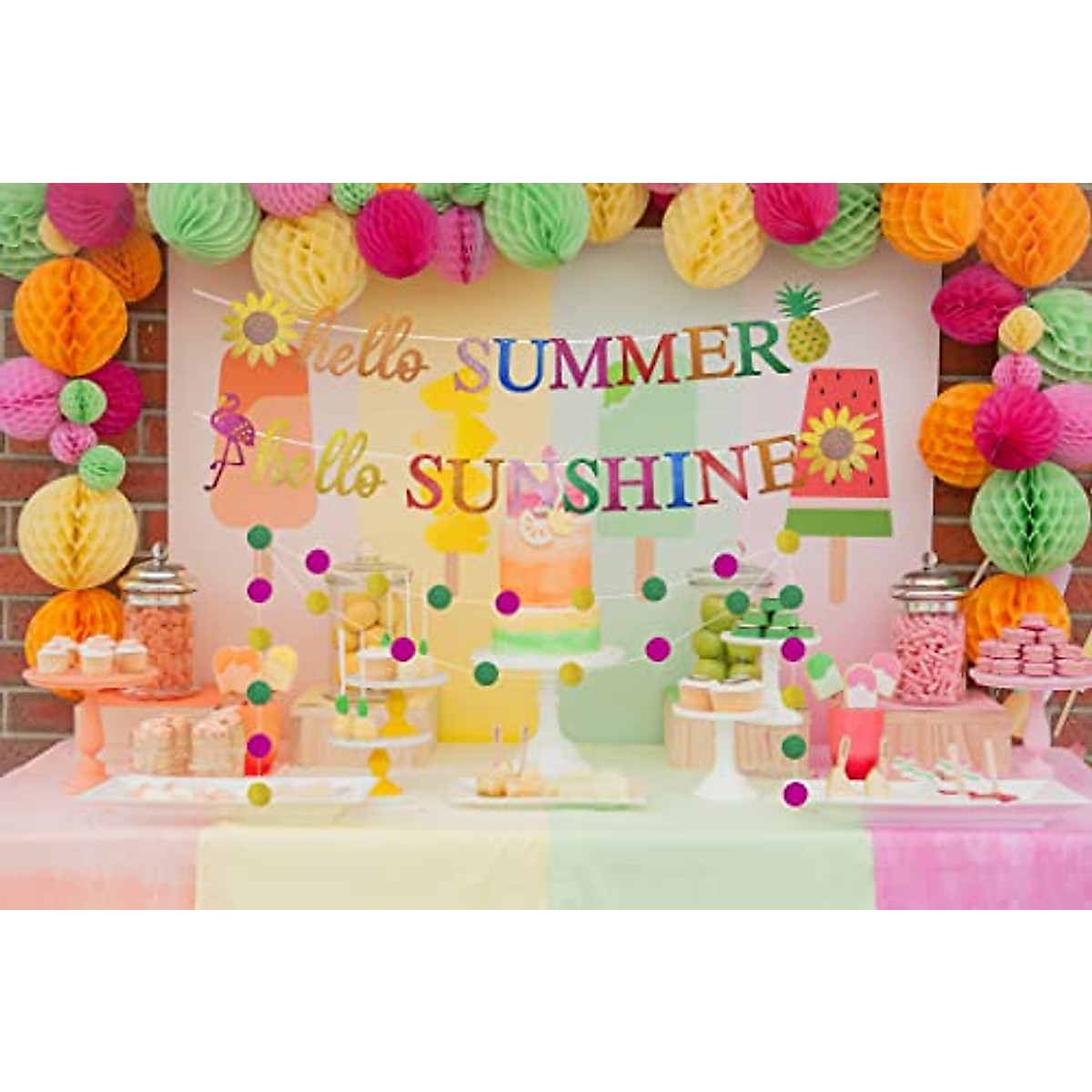 Hello Summer Banner, Glittery Hello Sunshine Classroom Decor Sign, Hello Summer Decorations for Home Office, Hello Summer Birthday Party Decorations, Sunflower Flamingo Pineapple Hawaiian Party Decor