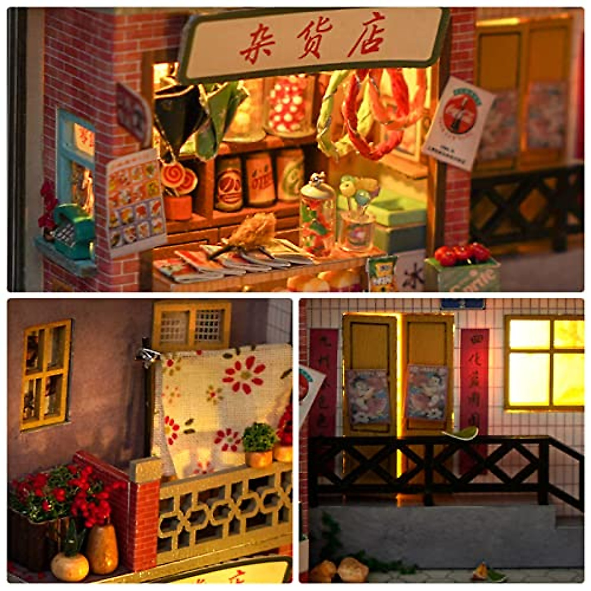 GuDoQi DIY Book Nook Kit, Dollhouse Wood Bookend, Booknook Bookshelf Insert, Miniature Dollhouse Kit, Bookends Model Build for Adult, Gift for Birthday, Chinese Past Street