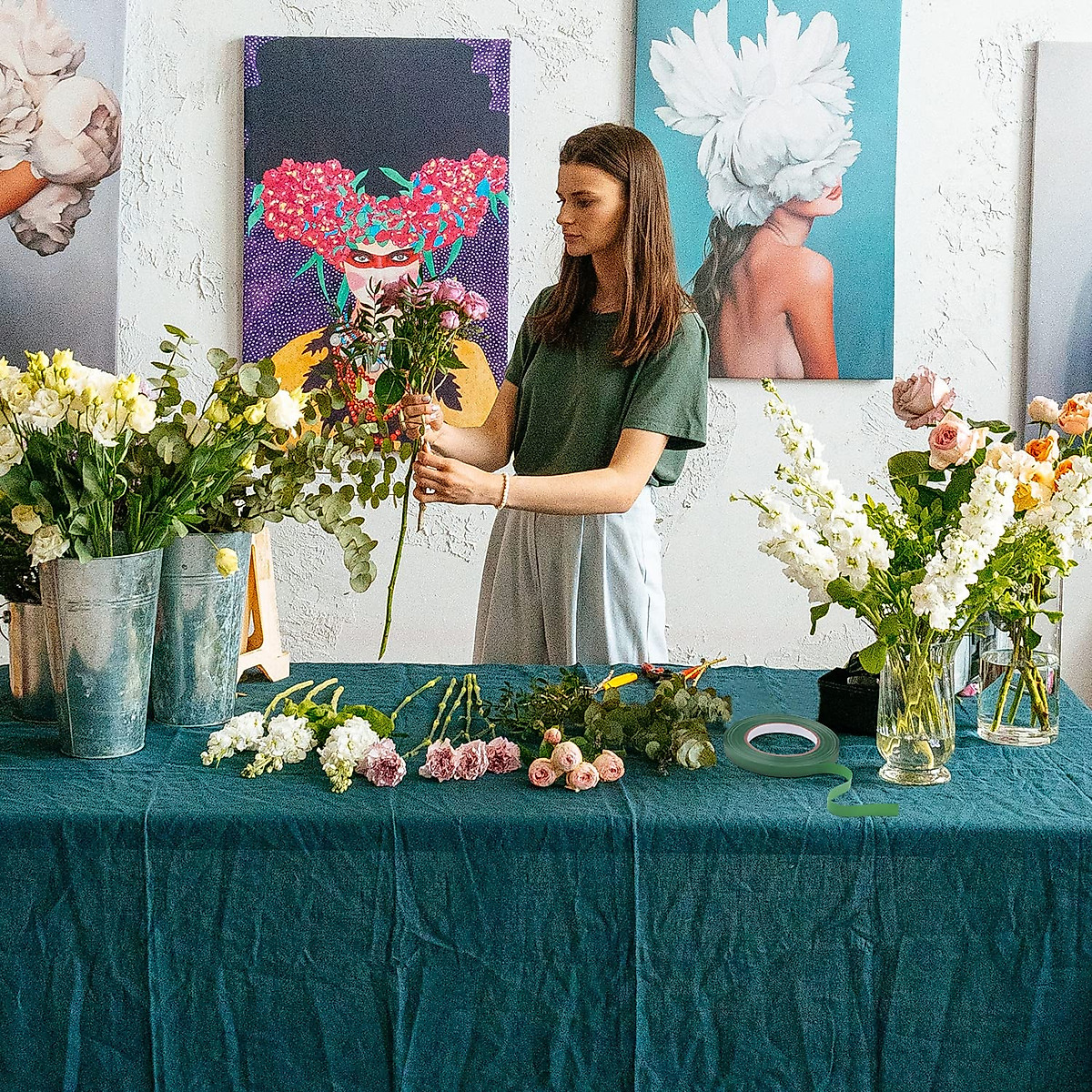 Prudiut Floral Tape Green Waterproof Flower Tape, 1/2" Wide Adhesive Florist Tape for Bouquet Wrap Floral Crafts (100Ft/33.4 Yd)