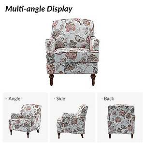 HULALA HOME Modern Accent Chair with Retro Wood Legs, Comfy Upholstered Armchair with Removable Cushion, Floral Design Single Sofa Chair for Living Room Bedroom Office, Pink