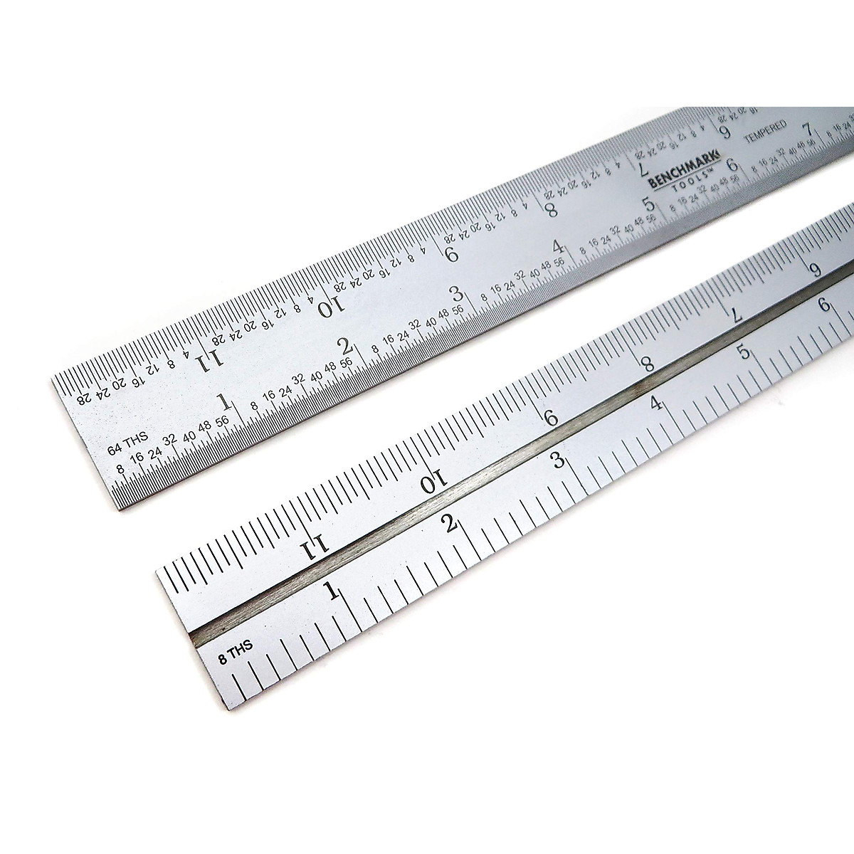Benchmark Tools 466484 12 inch Combination Square Blade Ruler 4R Markings 1/8, 1/16, 1/32, 1/64 Stainless Steel Non-Glare Satin Chrome Finish Compatible with Starrett, Mitutoyo, PEC, Brown and Sharp