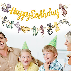 Dragon Birthday Party Banners 2Pcs Dragon Cutout Banners Fantasy Dragon Party Hanging Decorations Gold Dragon Party Banner for Dragon Knight Baby Shower Supplies