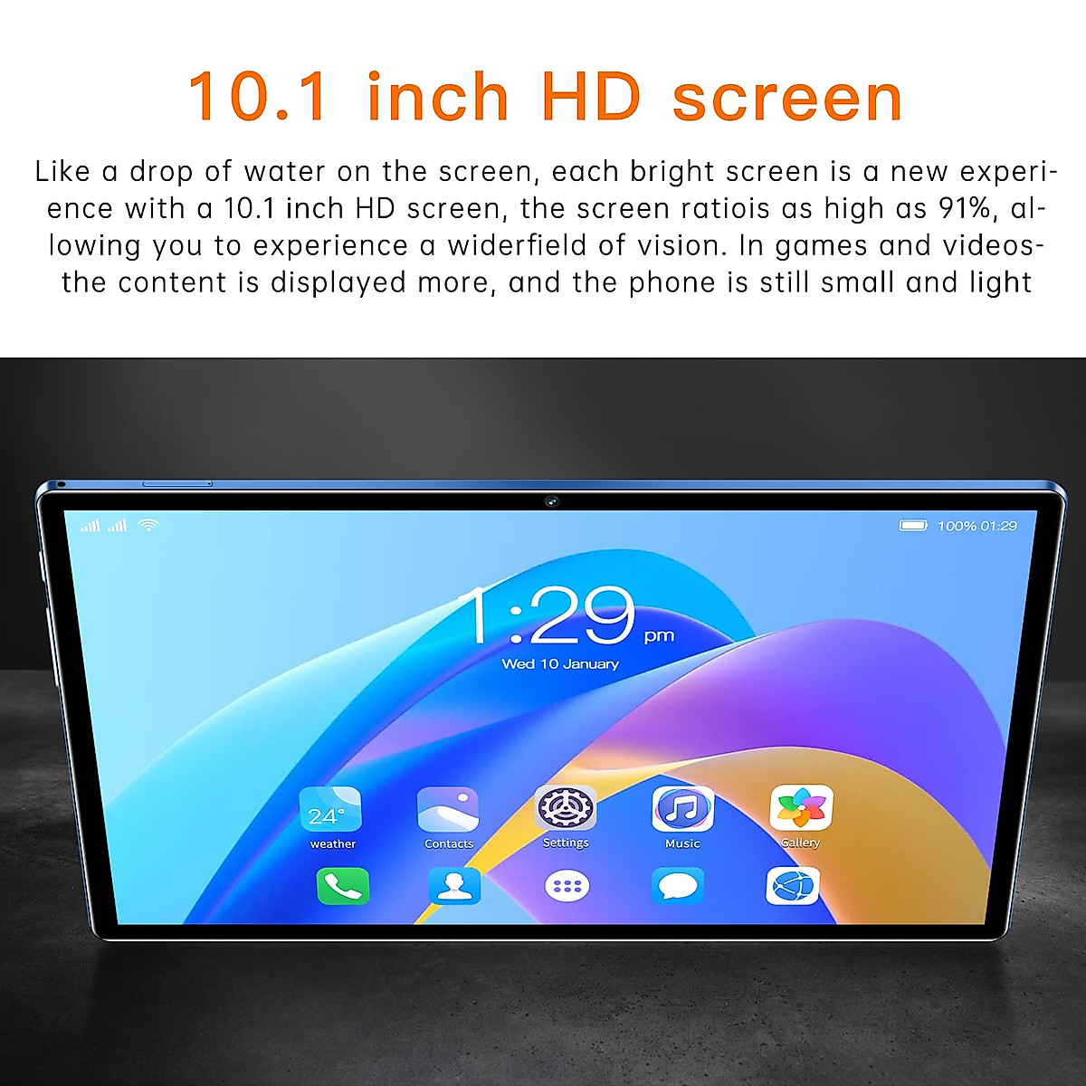 10.1 inch MA11 Tablet, 4+32G Full Screen Tablets with Dual SIM Card Slots, Android 8, 1280x800 HD, WiFi, Bluetooth, GPS, 2MP/5MP Camera (Black)