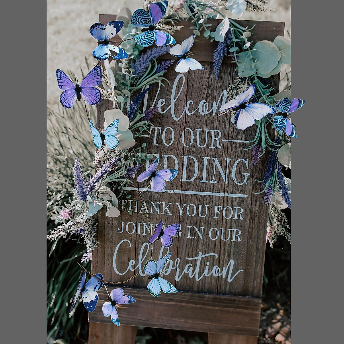 Artificial Butterfly Garland, Fake Butterfly Decorative Vines, DIY 3D Unique Butterfly Hanging Decor for Home Wall Easter Spring Flowers Party Wedding Arch Shopping (Dark Blue)