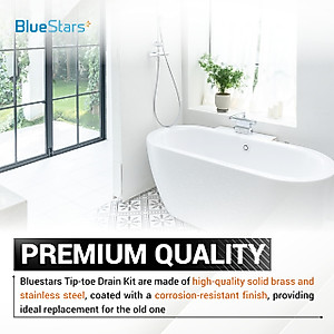 BlueStars Tip-Toe Tub Trim Kit Set with Two-Hole Overflow Faceplate - US Standard Size Fits 1.40"-1.50" Holes - Complete Kit with Fine/Coarse Thread - Universal Bathtub Conversion Kit - Chrome Plated