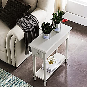 Leick Home 20017-GR Coastal One Drawer Narrow Side Table with Shelf, Greige