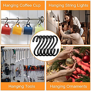 12 Pack S Hooks for Hanging, 3 Inch Vinyl Coated S Hooks Heavy Duty, Steel Metal Black Rubber Coated Closet S Hooks for Hanging Plants Basket Jeans Clothes Bags Jewelry Towels Pot Pan Cups