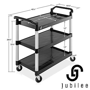 Jubilee Heavy-Duty 3-Tier Utility Service Cart with Wheels, 40.25" x 38.5"