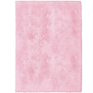 RUG BRANCH Super Soft Plain Plush Shag Pink Indoor Area Rug for Living Room, Bedroom, Dining Room, and Kitchen - 4' x 6' (4' X 5'3")