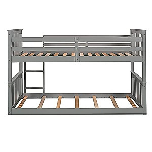 Tidyard Twin Over Twin Bunk Bed with Ladder, Gray for Bedroom Dorm Guest Room Home Furniture