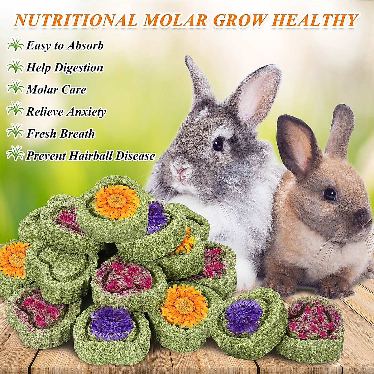 SYWHXY 20PCS Bunny Chew Toys, Rabbit Toys for Bunny's Teeth Organic Timothy Hay Cakes for Rabbits, Chinchilla, Hamster, Guinea Pig Reliable Rabbit Chew Toys for Teeth