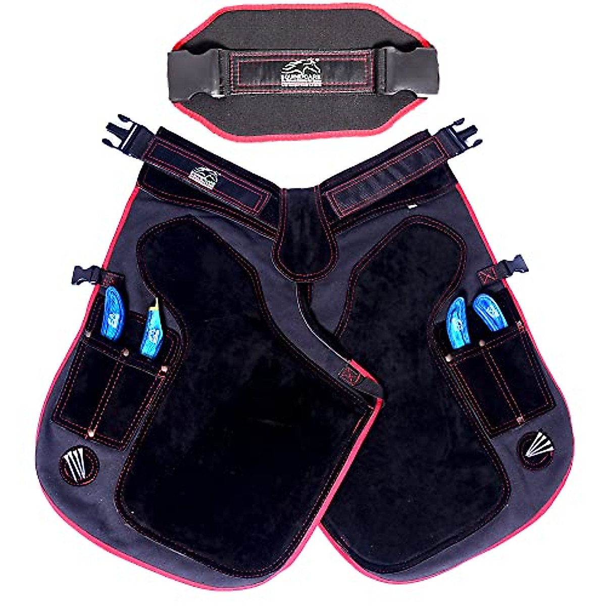 Equine Care Farrier Apron 4 Knife Pocket & 2 Nail Magnet Cowhide Suede Leather and Canvas Chaps 27 Inches-70CM.