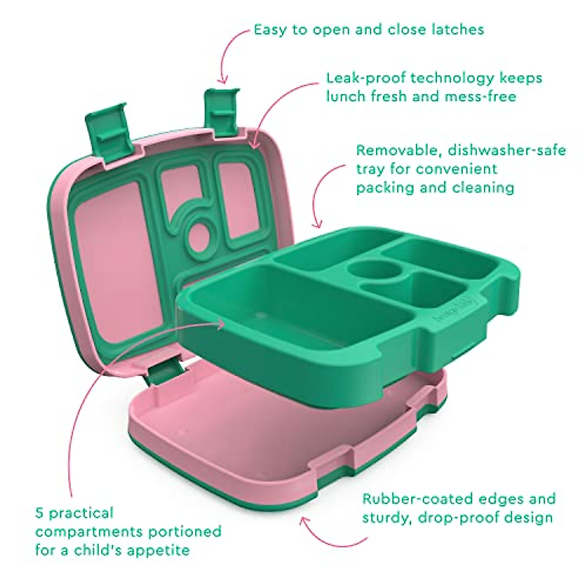 Bentgo® Kids Prints Leak-Proof, 5-Compartment Bento-Style Kids Lunch Box - Ideal Portion Sizes for Ages 3 to 7 - BPA-Free, Dishwasher Safe, Food-Safe Materials (Tropical)