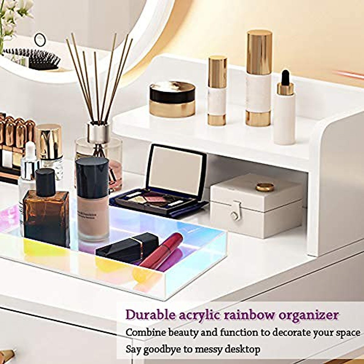 Floatant Acrylic Vanity Drawer Organizer Colorful Makeup Tray Organizer Holder for Any Cosmetics,Small Things Storage Makeup Tray Solution for Vanity Countertop Bathroom Drawers,Desk Drawers,Bedroom