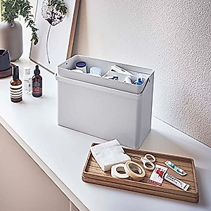 YAMAZAKI Home First Aid Box Three Tiered Medical Supplies Metal Organizer With Multicompartment Storage, Steel + Wood, Handles, Lid, No Assembly Req.