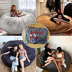 5ft Giant Fur Bean Bag Chair for Adult Living Room Furniture Big Round Soft Fluffy Faux Fur BeanBag Lazy Sofa Bed Cover Giant (it was only a Cover, not a Full Bean Bag), Dark Grey