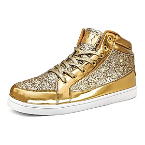 IGxx Glitter Shoes for Men High Top Flashing Party Casual Lace-up Sneakers Men