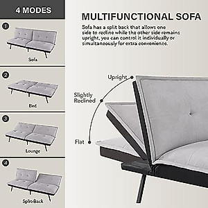 CH CHARME HOUSE Convertible Bed, Multi-Functional Design futon Couch with Adjustable Backrest, Modern Sleeper Sofa for Office, Living Room and Bedroom, Grey