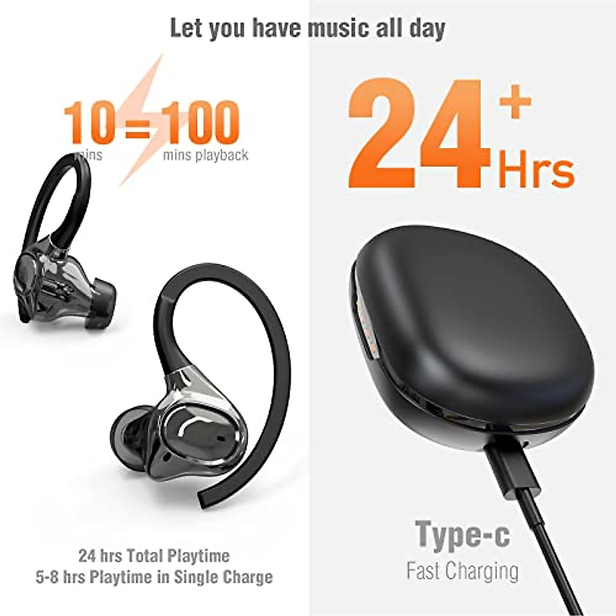 EDKKIE Wireless Earbuds with Earhooks for Small Ears, Mini Wireless Headphones with Microphone, IPX7 Waterproof, 24H Playtime, Stereo Earphones for Sport and Working Out