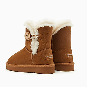 Weestep Wood Button Warm Shearling Winter Lightweight Snow Boots(12 Little Kid, Brown)