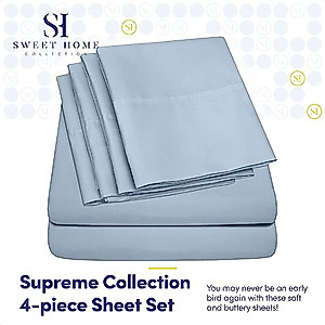 Twin Size Bed Sheets - 4 Piece 1500 Supreme Collection Fine Brushed Microfiber Deep Pocket Twin Sheet Set Bedding - 1 EXTRA PILLOW CASES, GREAT VALUE, Twin, Misty Blue