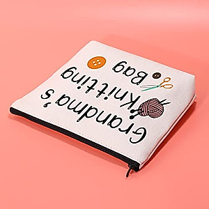 JXGZSO Knitting Project Bag Crochet Makeup Bag Grandma's Knitting Bag Knitting Cosmetic bag Grandma Birthday Gift