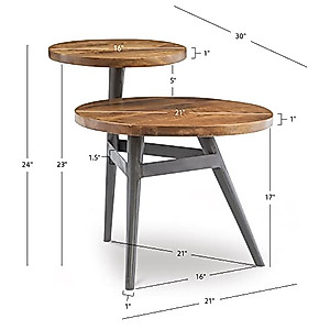 Powell Natural Wood & Gun Metal Grey Stand Bruno, Two Tiered Plant Side Table, Brown and Black