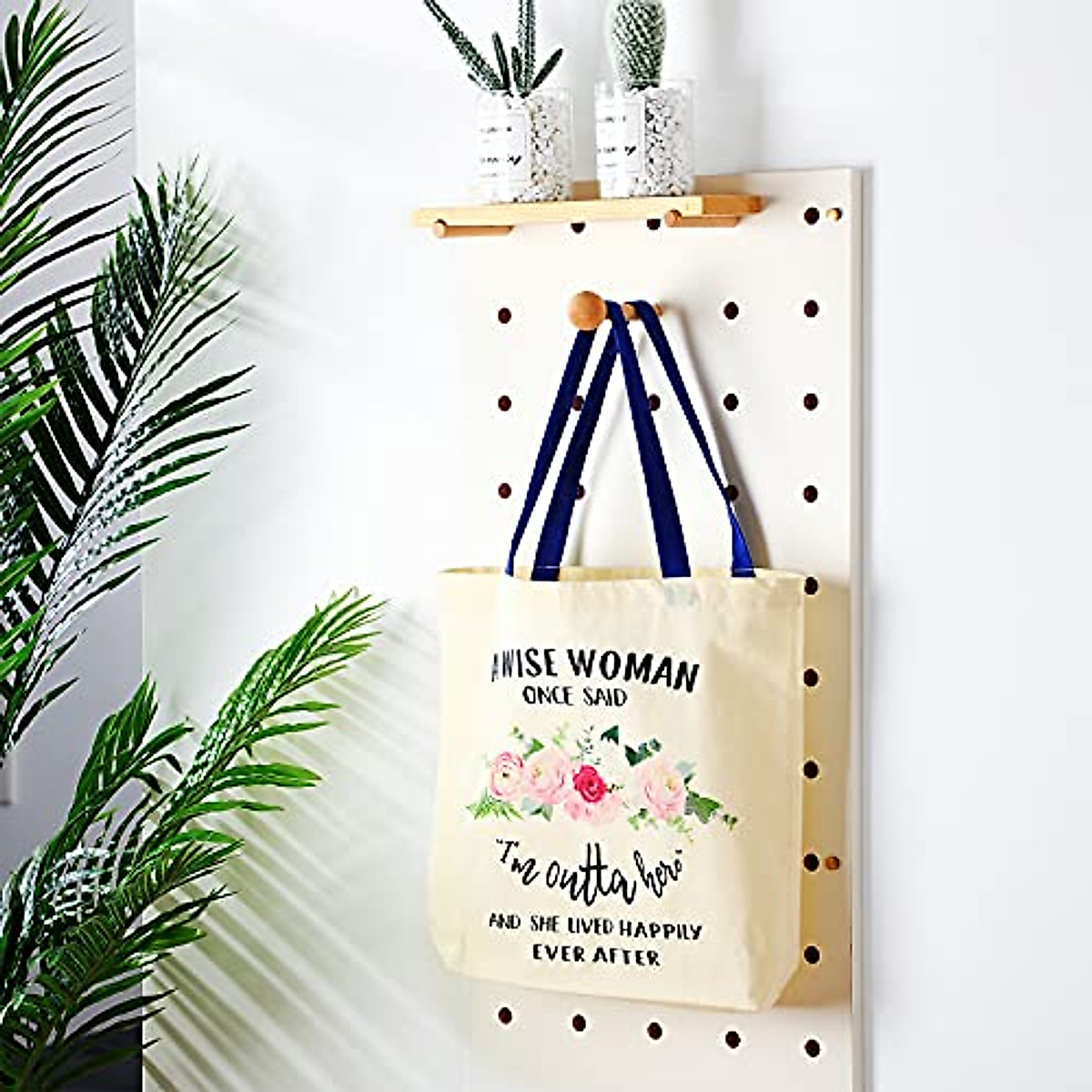 Retirement Bag Retirement Canvas Tote Bag with Funny Flower Inspirational Canvas Handbag Grocery Shopping Bag Reusable Tote Bag Large Shoulder Bag for Women Men Retirees Work , 15.8 x 15 Inch