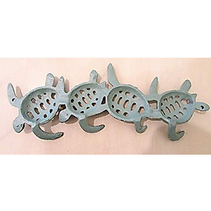 Cast Iron 11.5" Seafoam Green Bronze Sea Turtle Coat Hat Key Purse Bag 4 Hook Rack